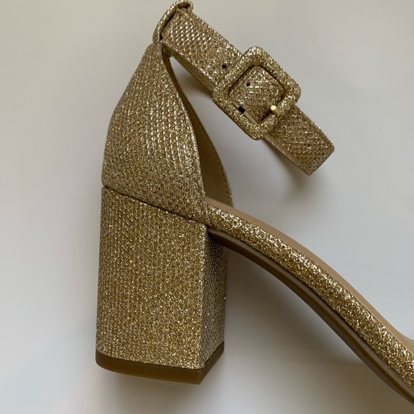 Cityclassified | Shoes | Gold Shimmer Open Toe Block Heel Dress Sandals ...